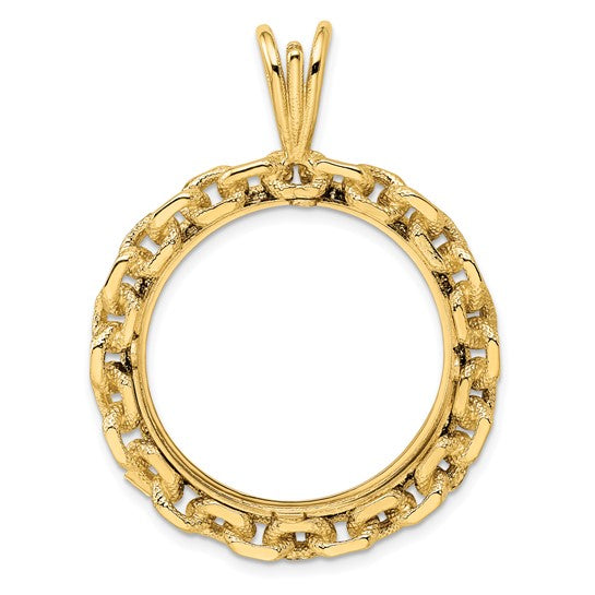 14k Yellow Gold Prong Coin Bezel Holder for 27mm Coins or 1/2 oz Ameri ...