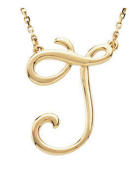 14k Gold or Sterling Silver Script Letter J Initial Alphabet Necklace ...
