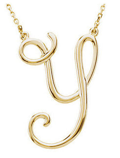 14k Gold or Sterling Silver Script Letter Y Initial Alphabet Necklace ...