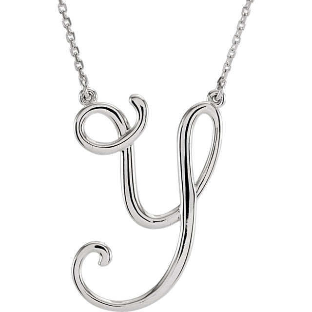 14k Gold or Sterling Silver Script Letter Y Initial Alphabet Necklace ...